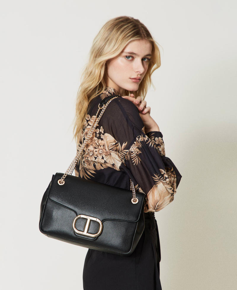 Borsa a tracolla grande con catena Donna, Nero | TWINSET Milano