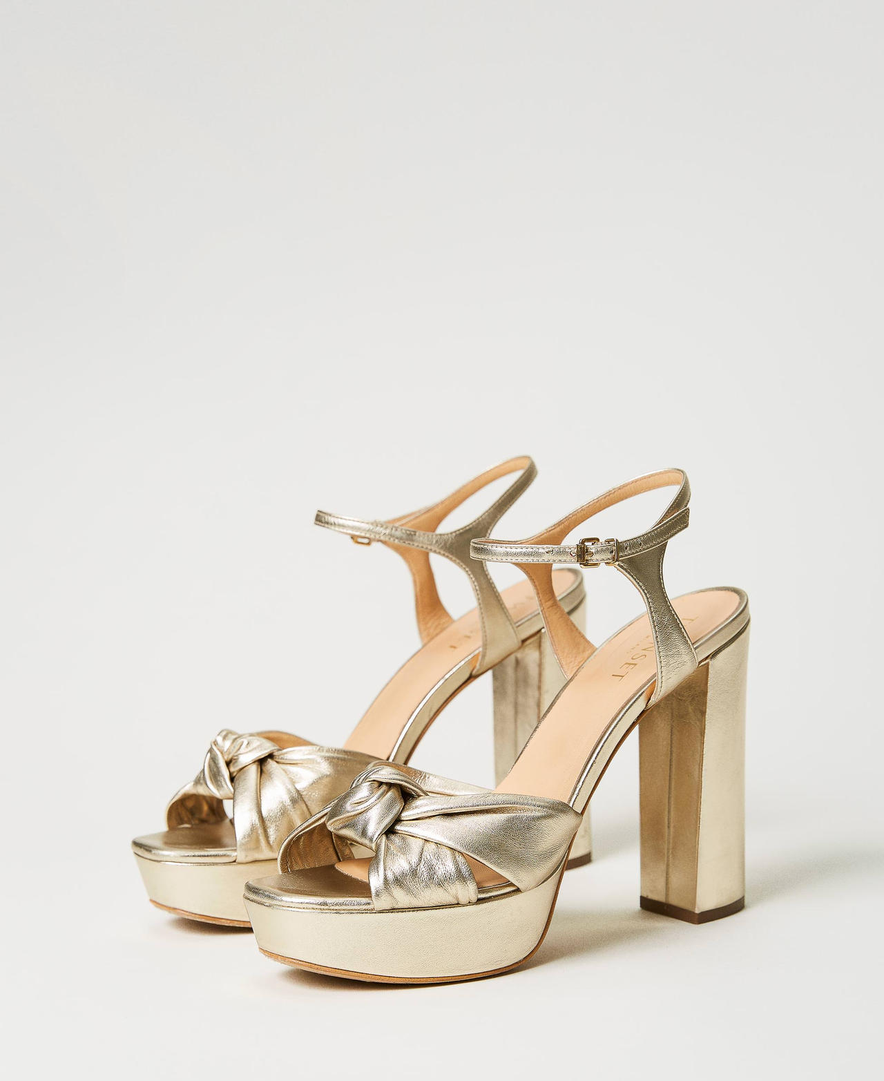 Sandales en cuir lamé avec plateau Femme, Or | TWINSET Milano