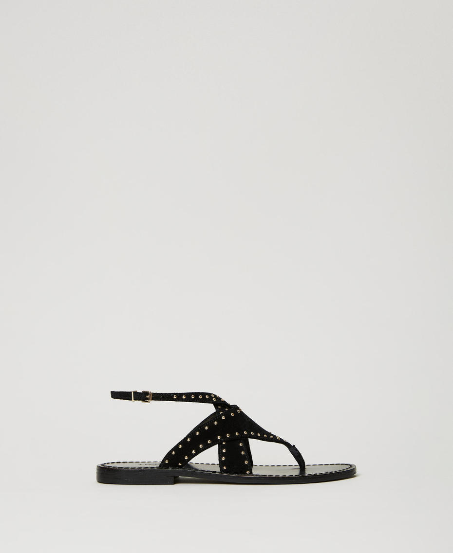 Suede Thong Sandals Woman Black Twinset Milano