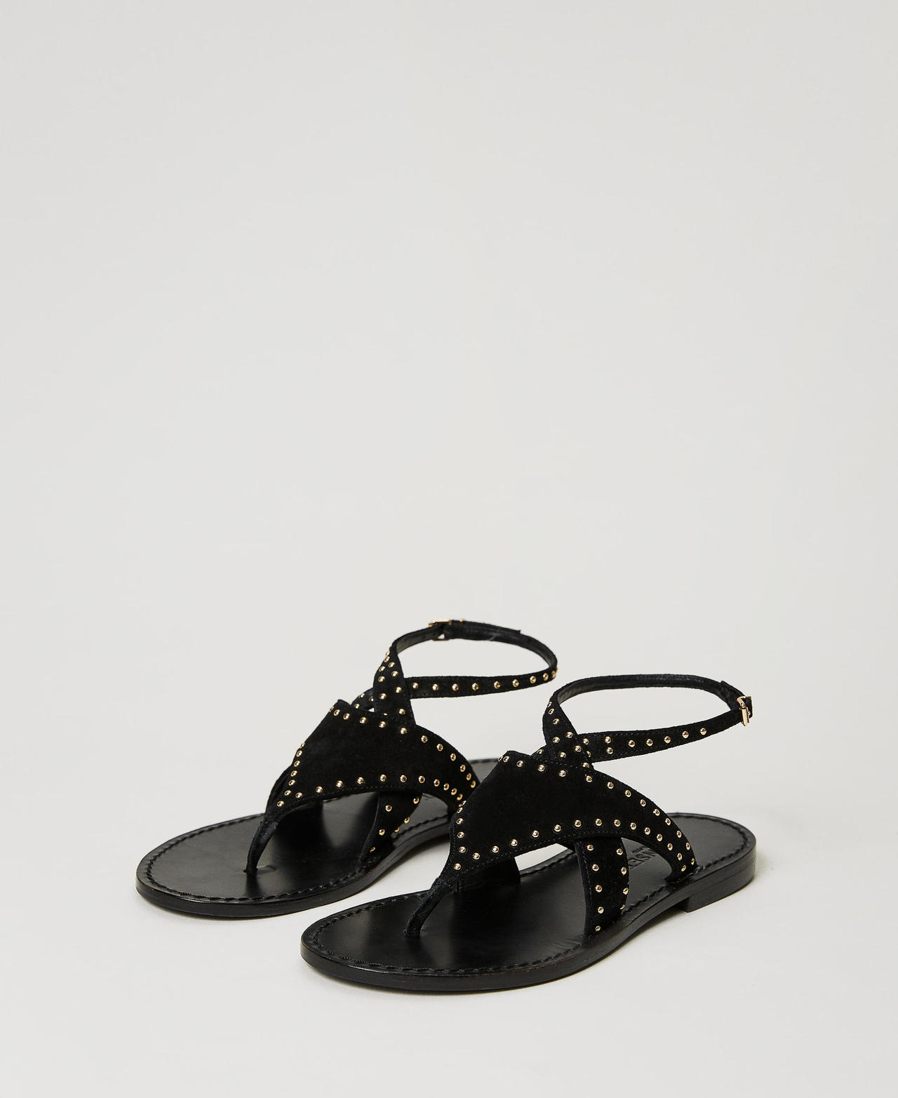 Suede thong sandals Woman, Black | TWINSET Milano