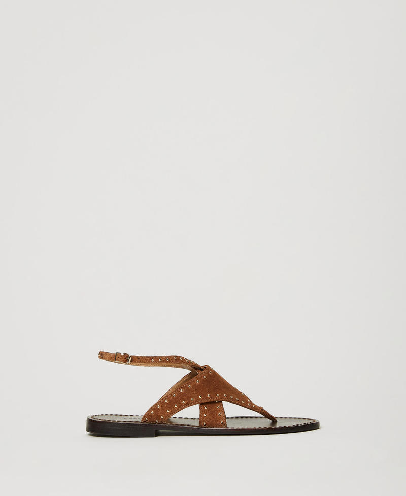 Sandali infradito in pelle scamosciata Donna, Marrone | TWINSET Milano