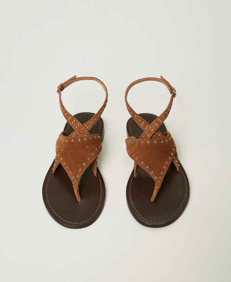 Sandali infradito in pelle scamosciata Donna, Marrone | TWINSET Milano