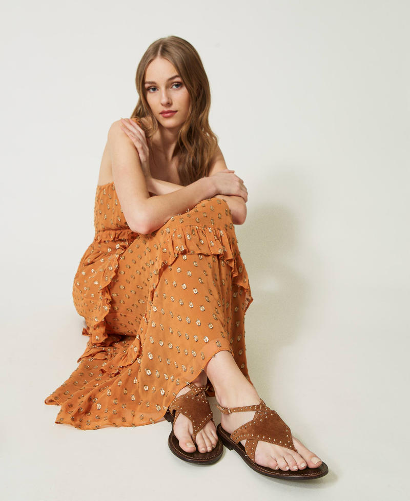 Sandali infradito in pelle scamosciata Donna, Marrone | TWINSET Milano