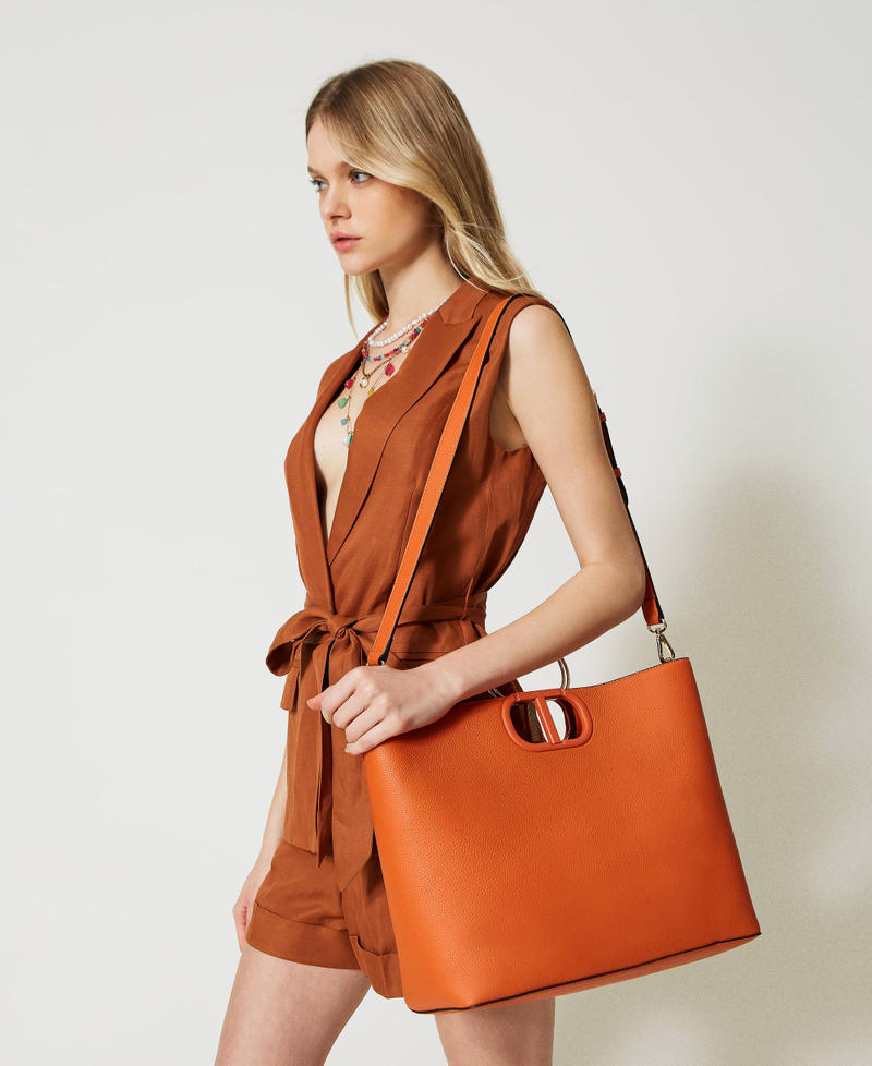 Large ‘Lila’ shopper with Oval T handle Woman, Orange | TWINSET Milano