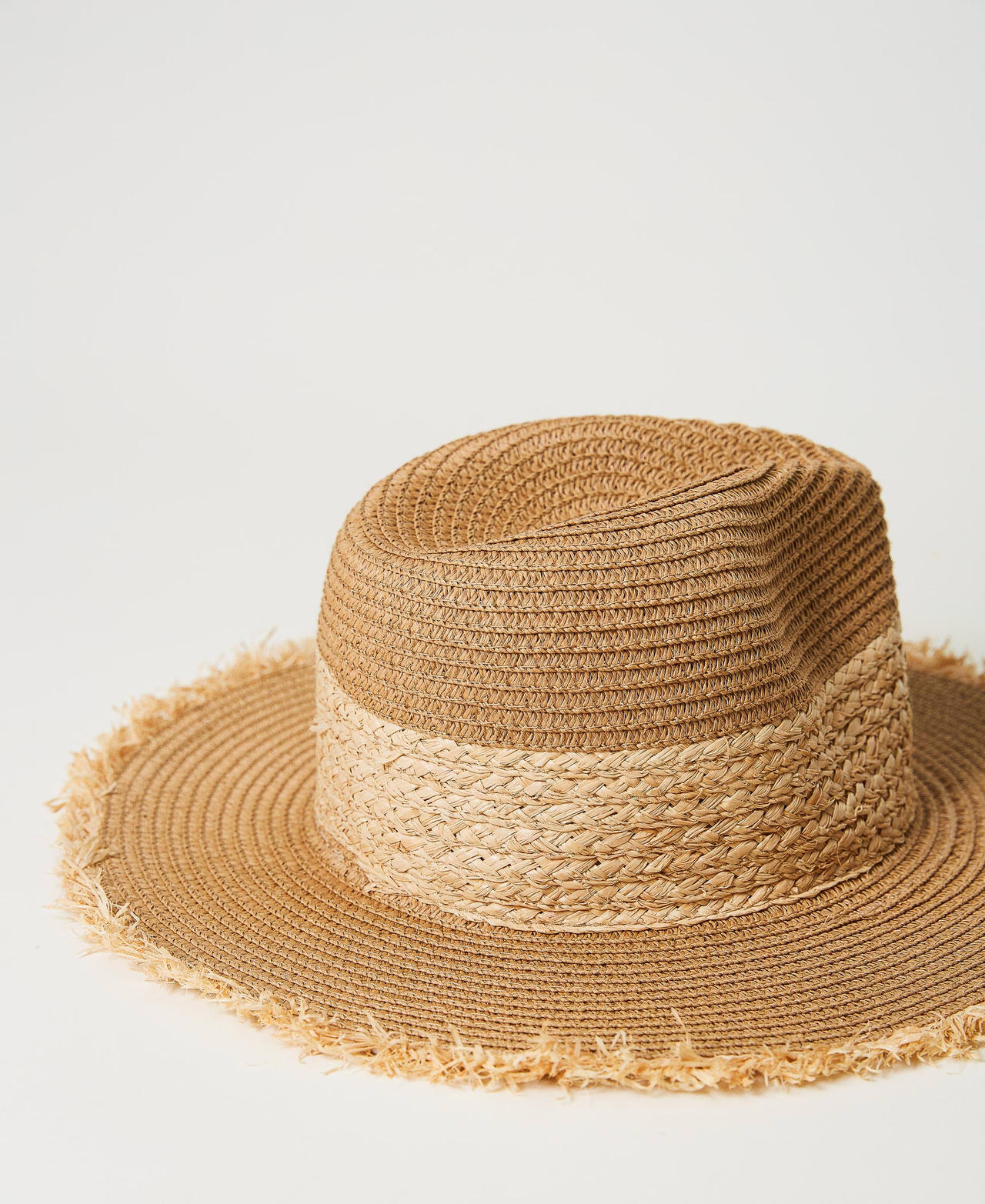 Sombrero de paja bicolor con Oval T Mujer, Amarillo | TWINSET Milano