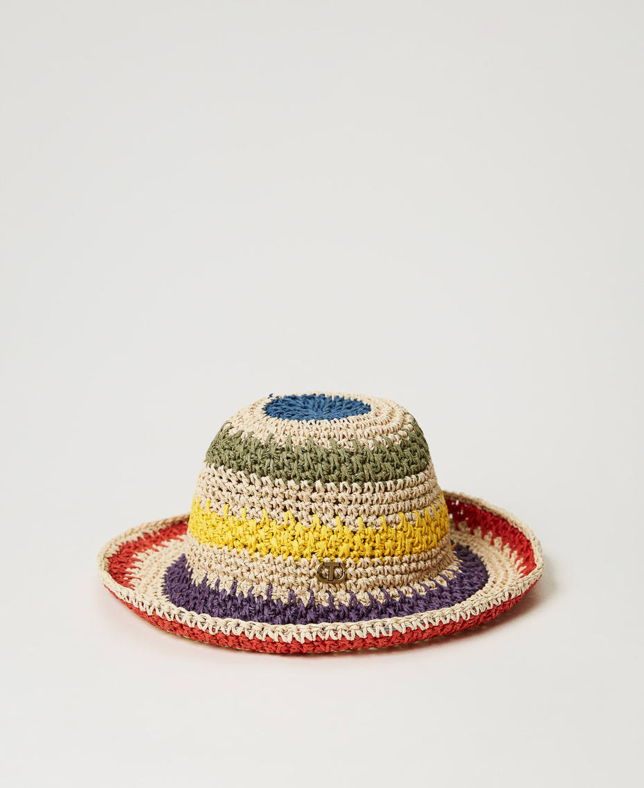 Sombrero cubo de paja multicolor Mujer, Beige | TWINSET Milano