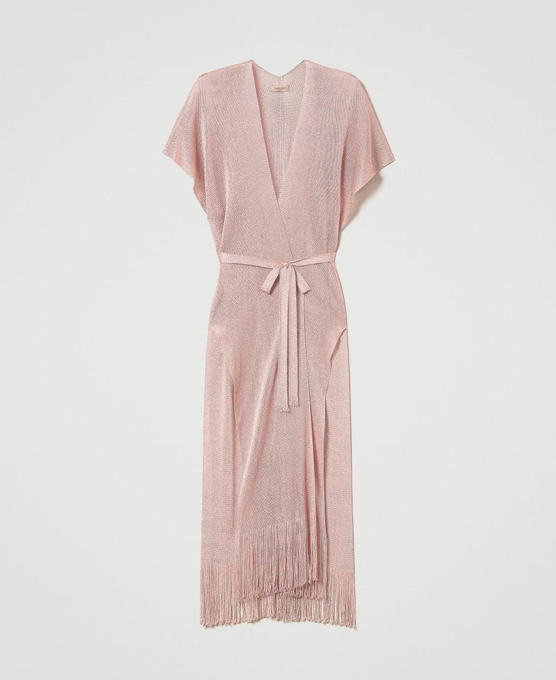 Long poncho with fringes and belt Woman, Pink | TWINSET Milano
