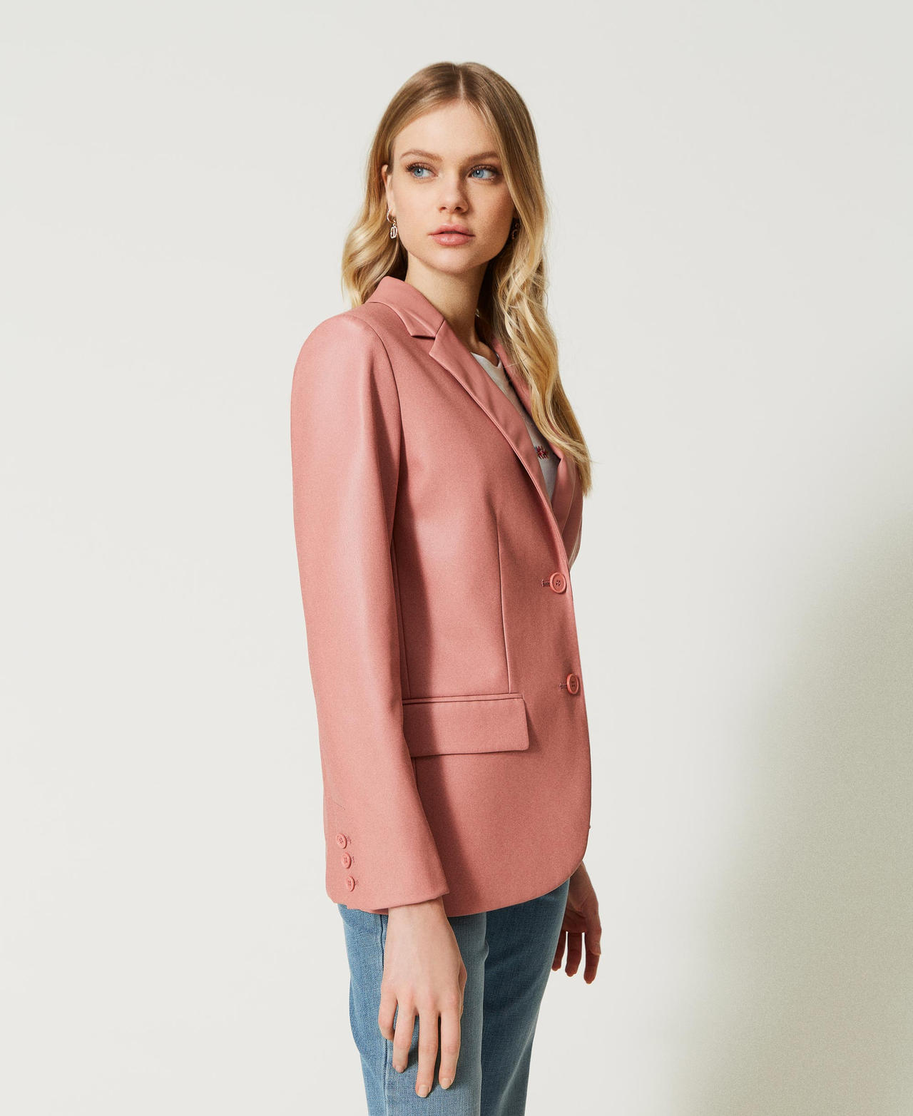 Giacca blazer effetto pelle Donna, Rosa | TWINSET Milano