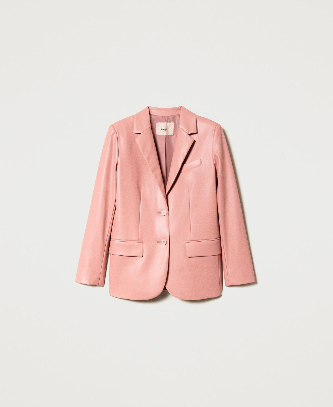 Chaqueta blazer de efecto piel Mujer, Rosa | TWINSET Milano