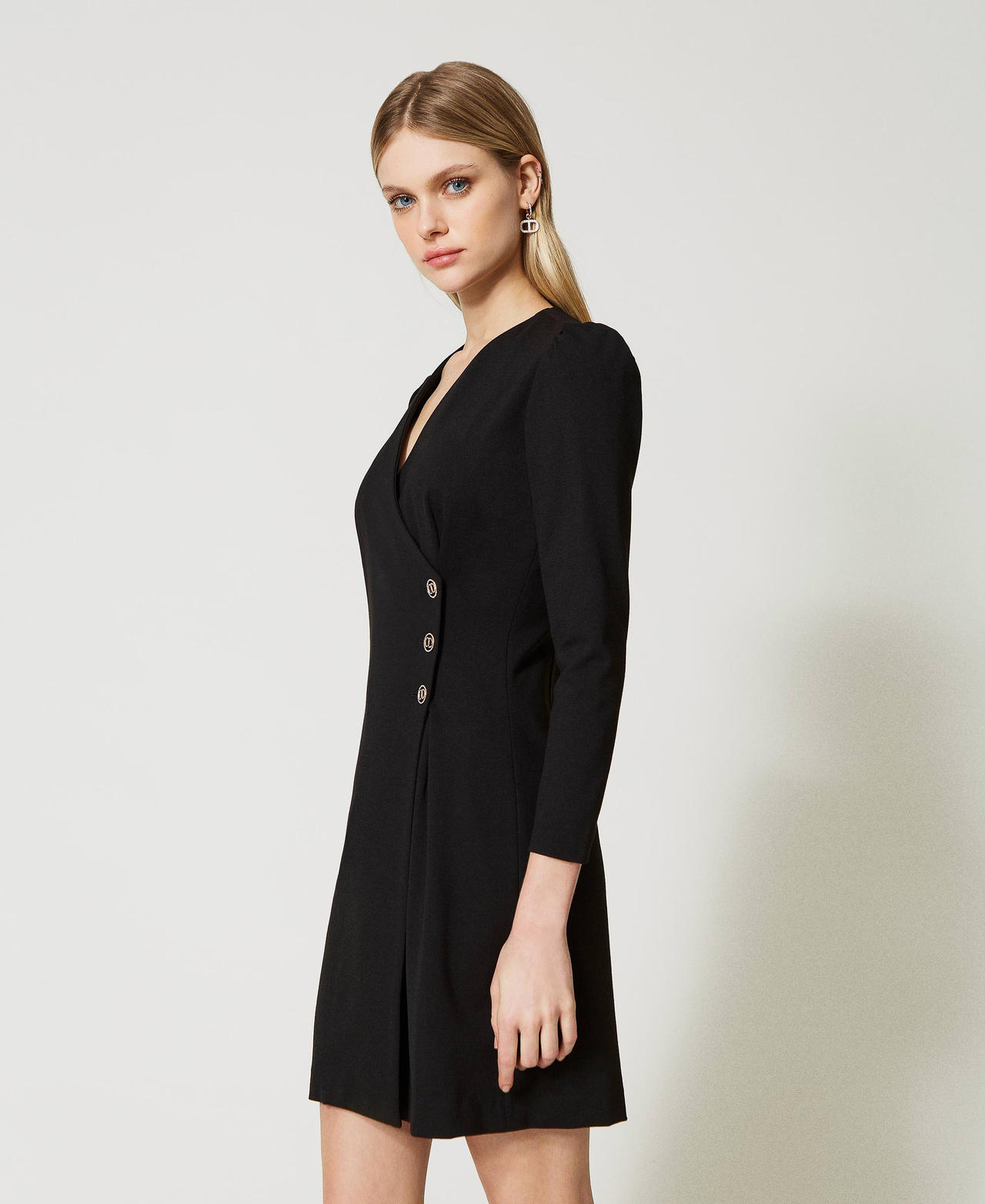 Vestido cruzado con botones Oval T Mujer, Negro | TWINSET Milano