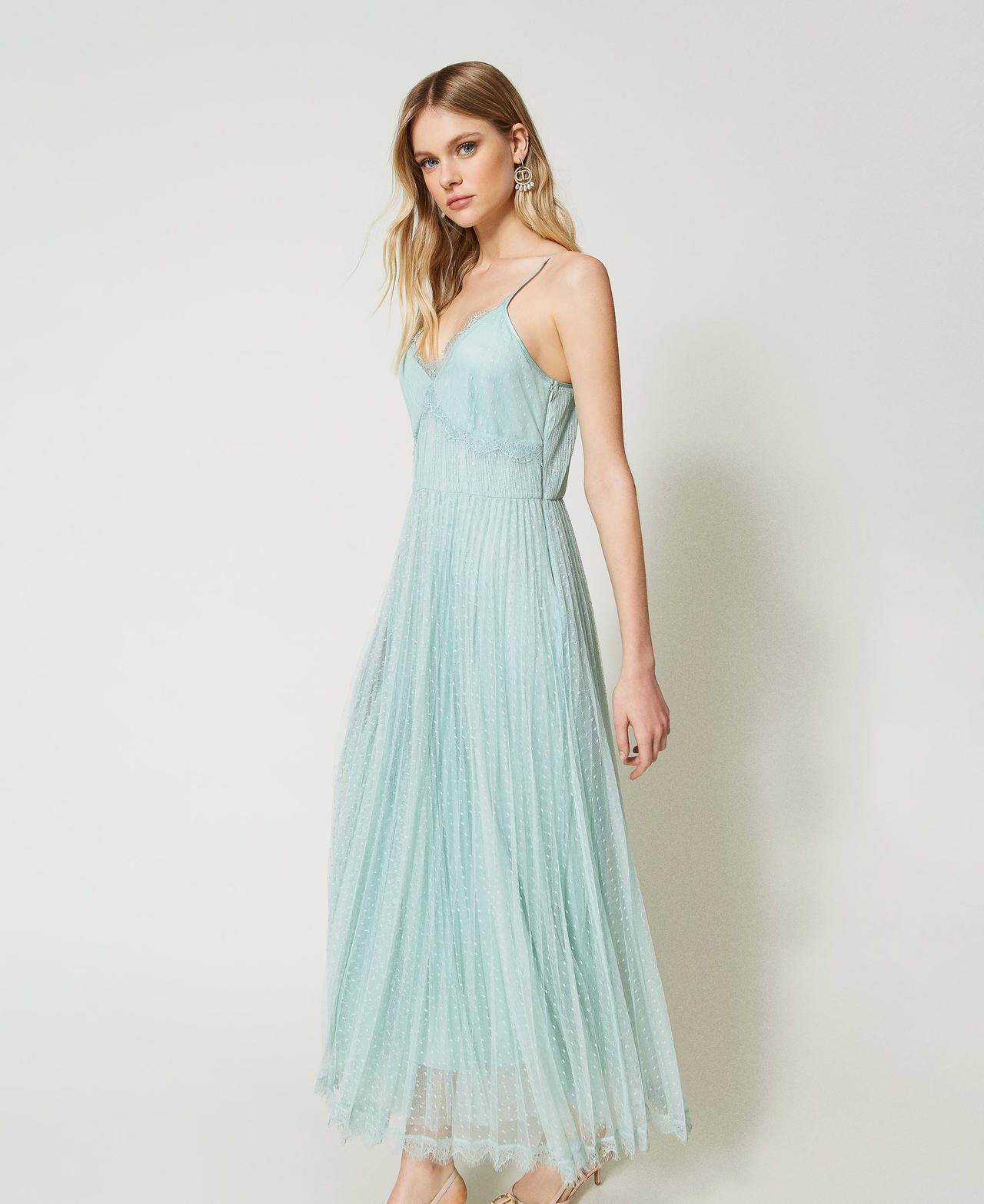 Abito lungo in tulle plumetis Donna, Verde | TWINSET Milano