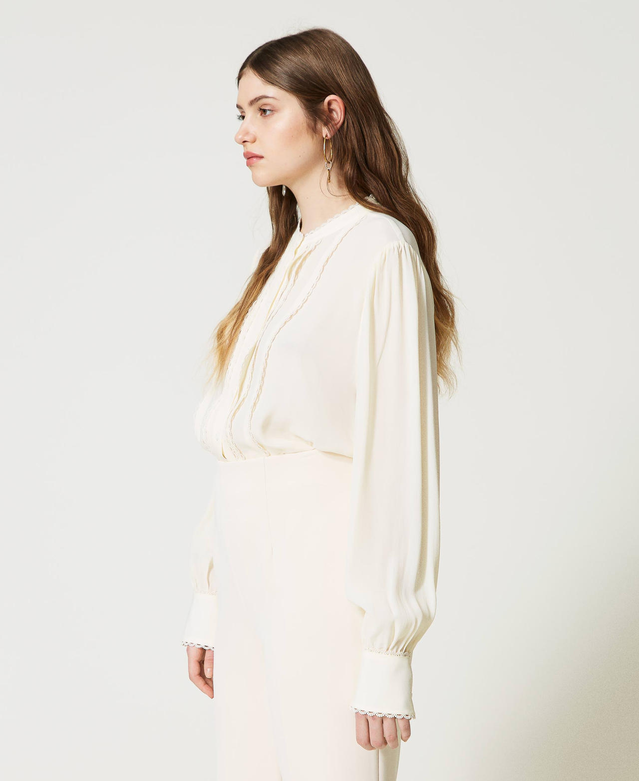 Camicia a maniche lunghe in misto seta Donna, Bianco | TWINSET Milano