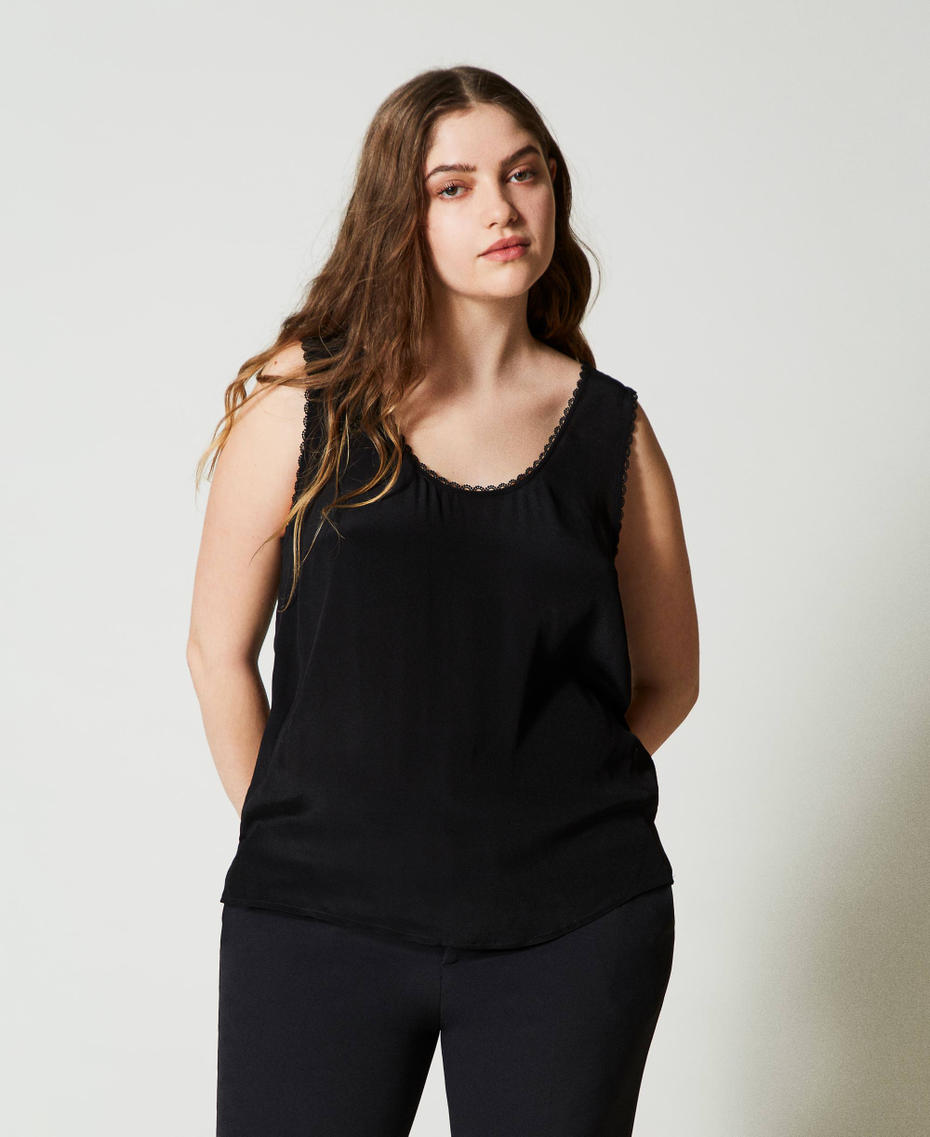 Top de seda mixta Mujer, Negro | TWINSET Milano