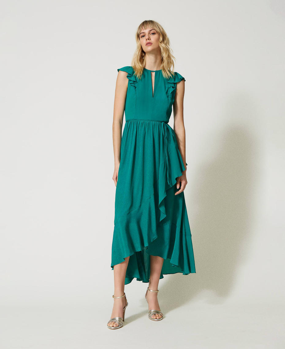 Abito lungo in misto seta Donna, Verde | TWINSET Milano