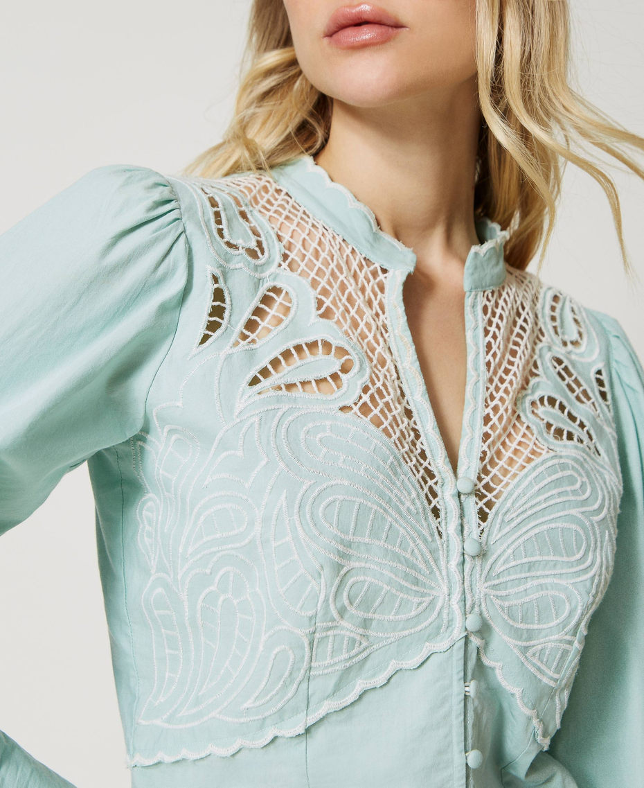 Camicia con ricami sangallo Donna, Azzurro | TWINSET Milano