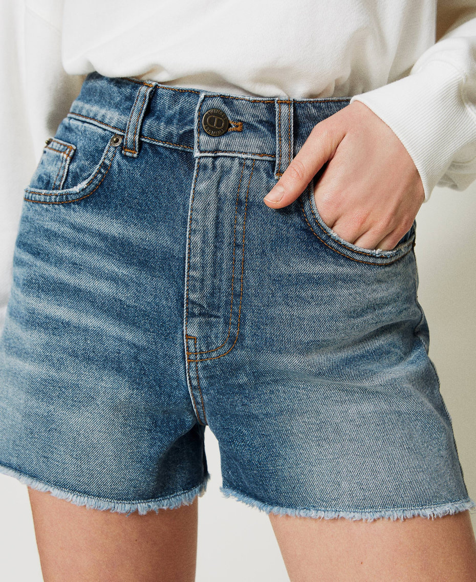 Frayed hem denim shorts Woman, Blue | TWINSET Milano