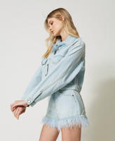 Denim jacket with feathers Kobieta, Błękitny | TWINSET Milano