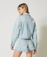 Denim jacket with feathers Kobieta, Błękitny | TWINSET Milano