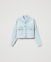 Denim jacket with feathers Kobieta, Błękitny | TWINSET Milano