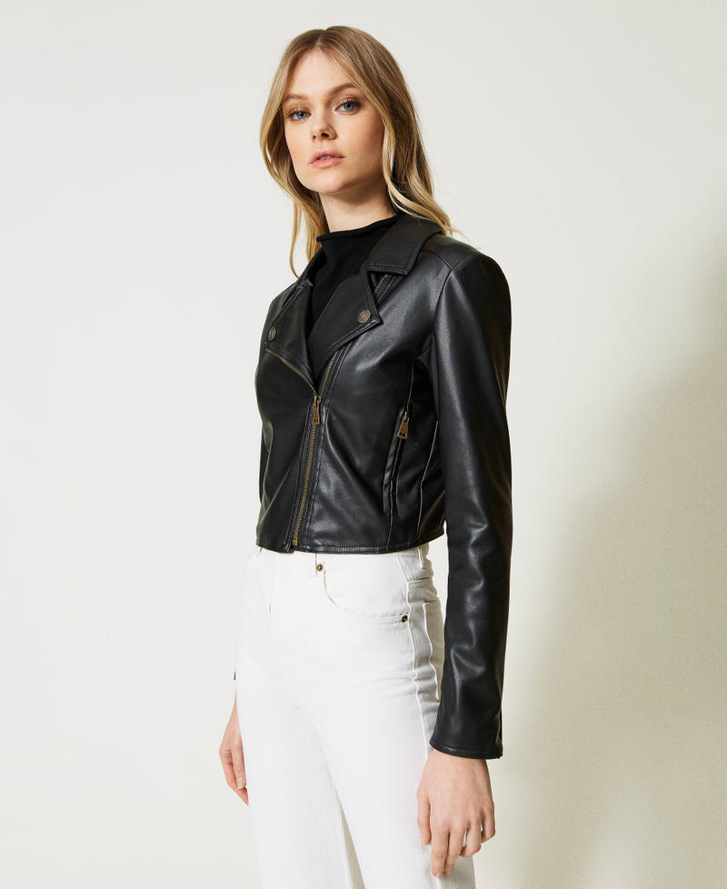 Giacca chiodo effetto pelle Donna, Nero | TWINSET Milano