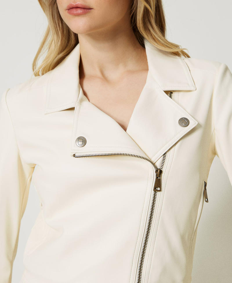 Leather-like biker jacket Woman, White | TWINSET Milano