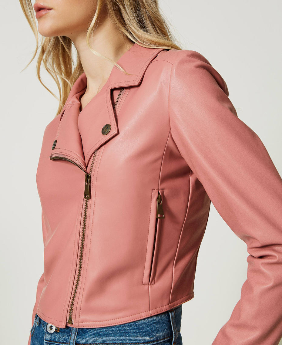 Cazadora de efecto piel Mujer, Rosa | TWINSET Milano