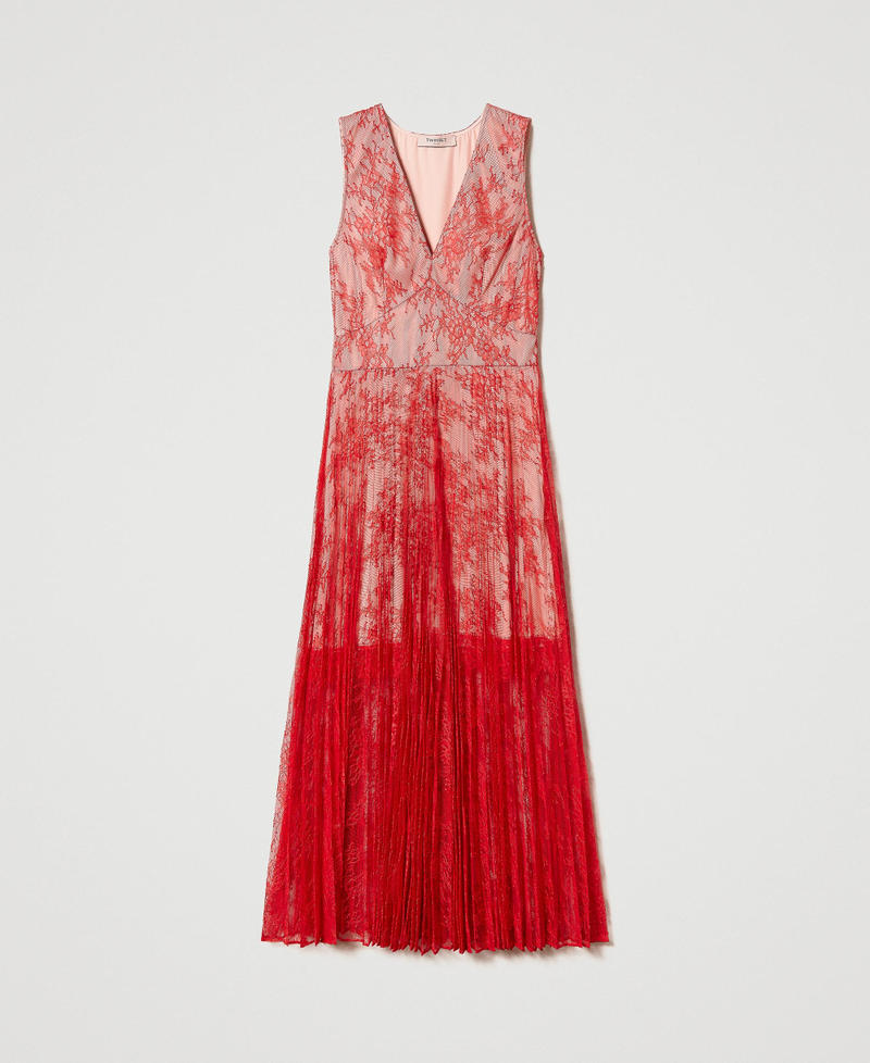 Robe longue plissée en dentelle Femme, Rouge | TWINSET Milano