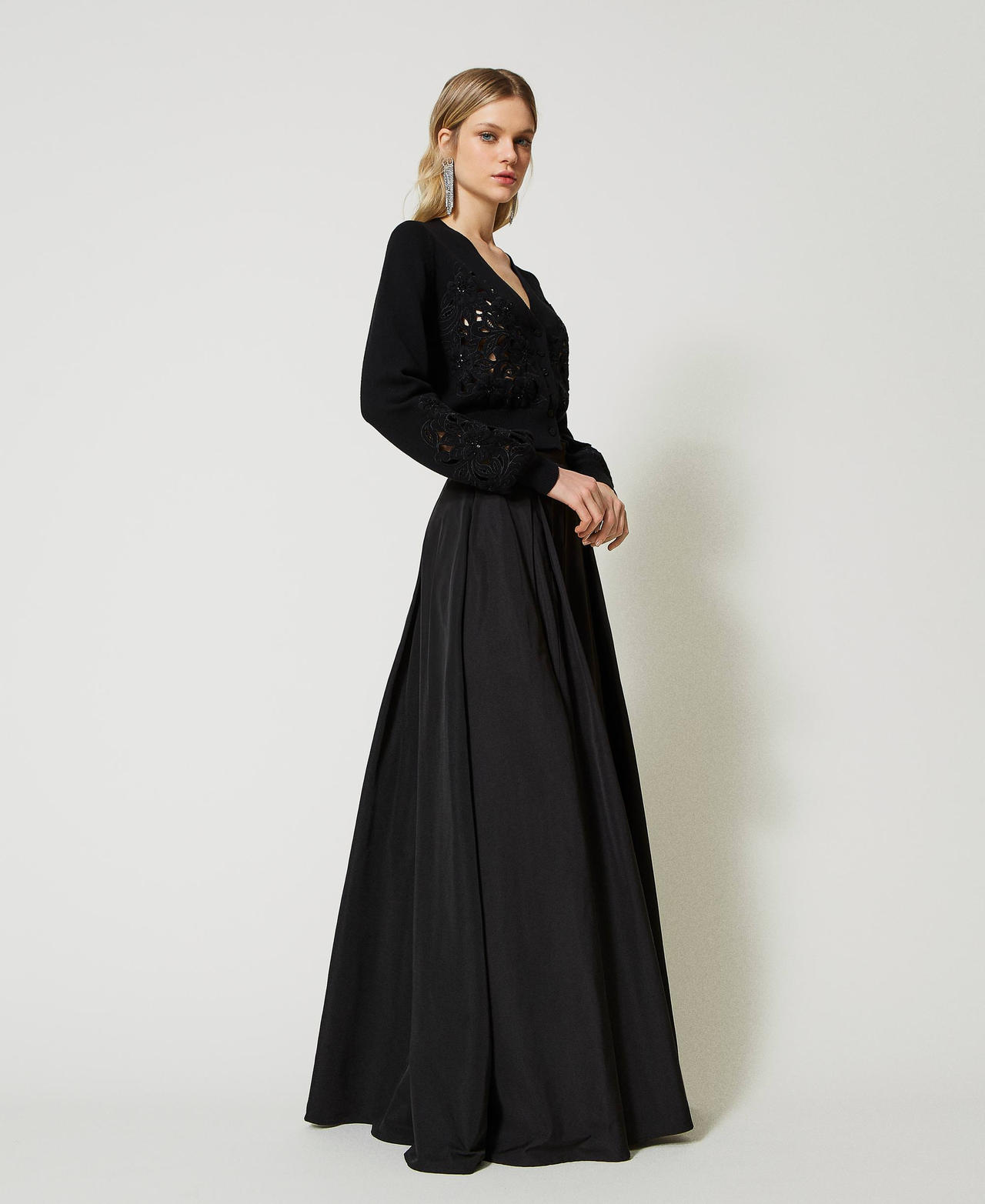 Jupe longue en taffetas Femme, Noir | TWINSET Milano