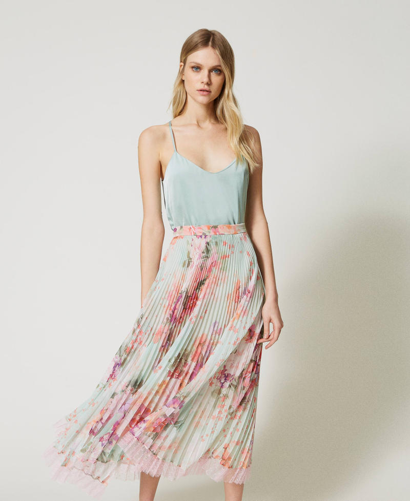 Gonna lunga in creponne plissé Donna, Azzurro | TWINSET Milano