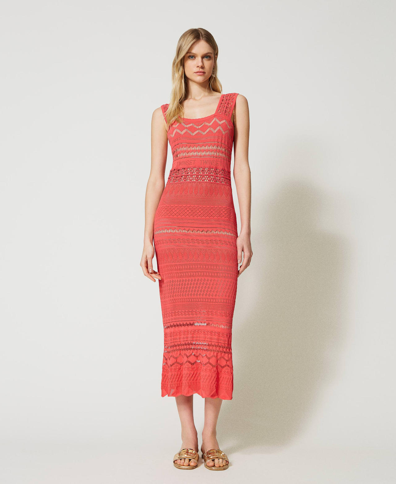 Abito longuette in punto pizzo Donna, Rosa | TWINSET Milano