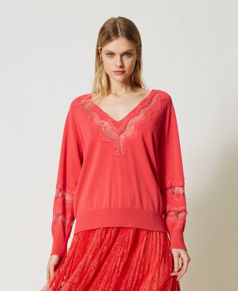Maxi maglia con inserti in pizzo Donna, Rosa | TWINSET Milano
