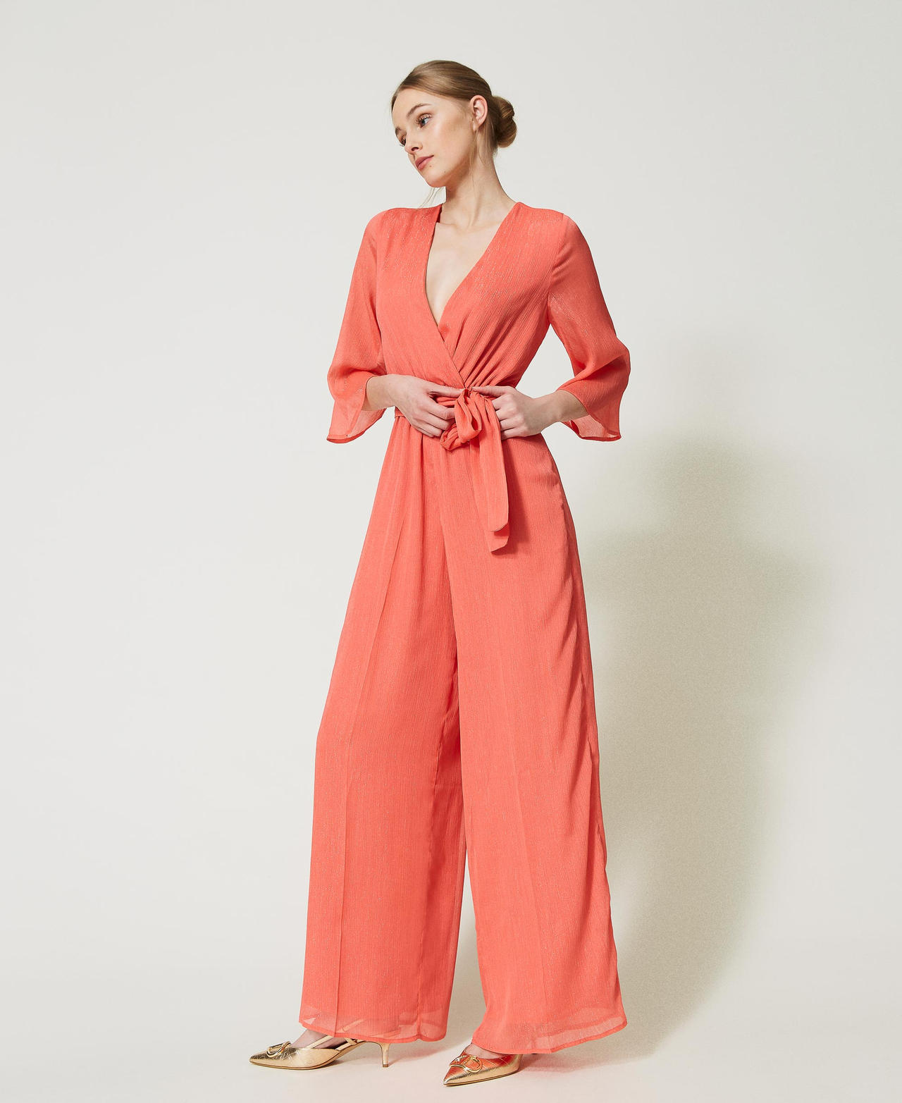Mono de crespón y lúrex Mujer, Rosa | TWINSET Milano