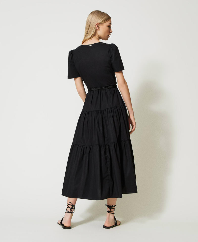 Abito lungo in popeline a balze arricciate Donna, Nero | TWINSET Milano
