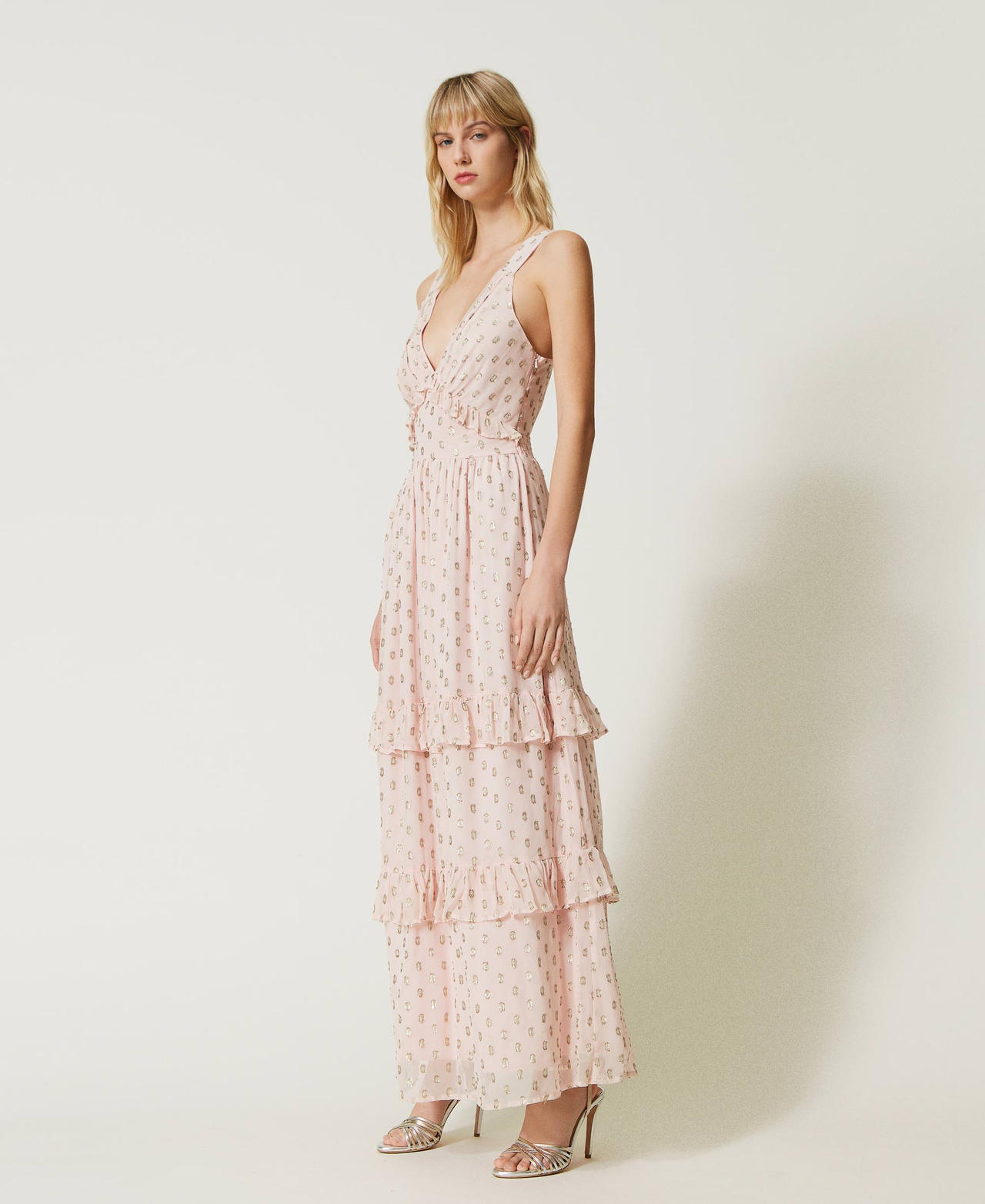 Fil-Coupé-Maxikleid aus Georgette Frau, Rosa | TWINSET Milano