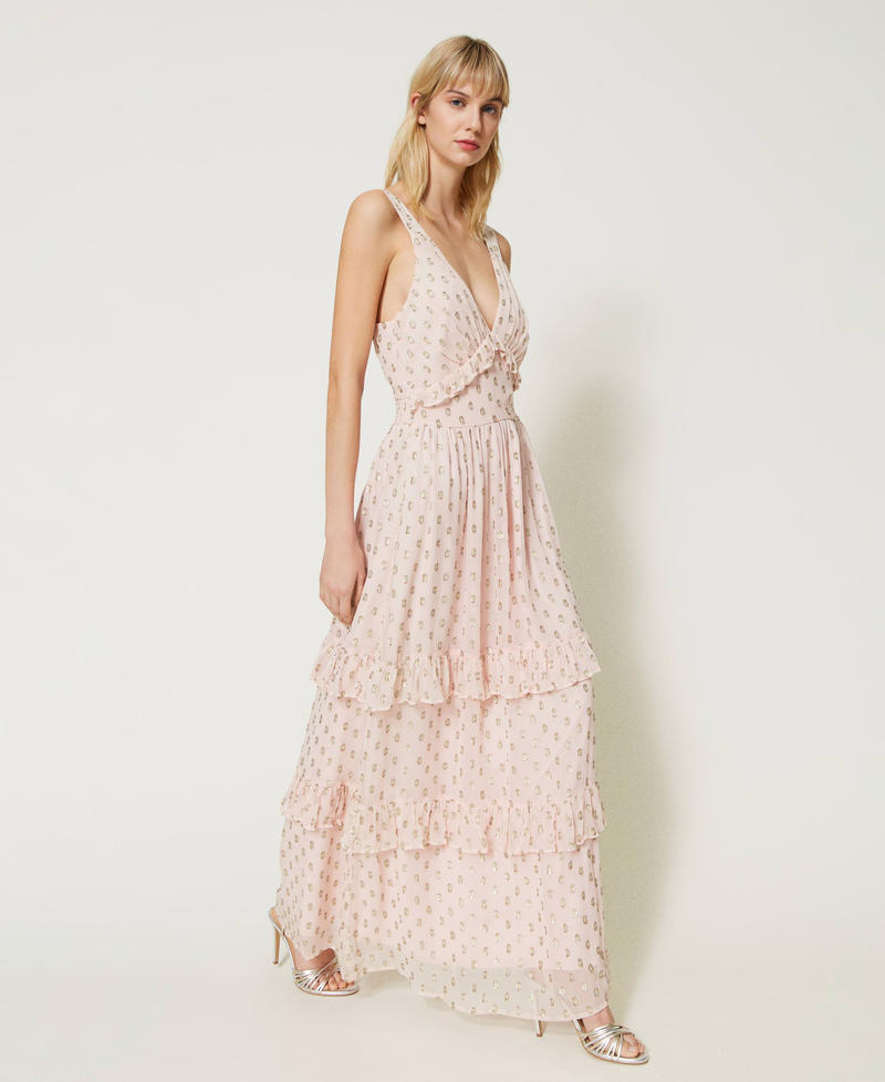 Robe longue en crêpe georgette fil coupé Femme, Rose | TWINSET Milano