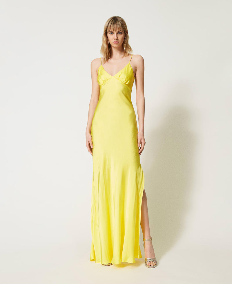 Abito lungo con spalline in raso Donna, Giallo | TWINSET Milano