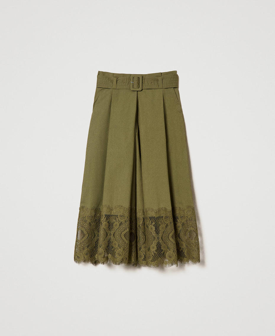 Gonna pantalone in popeline con pizzo Donna, Verde | TWINSET Milano