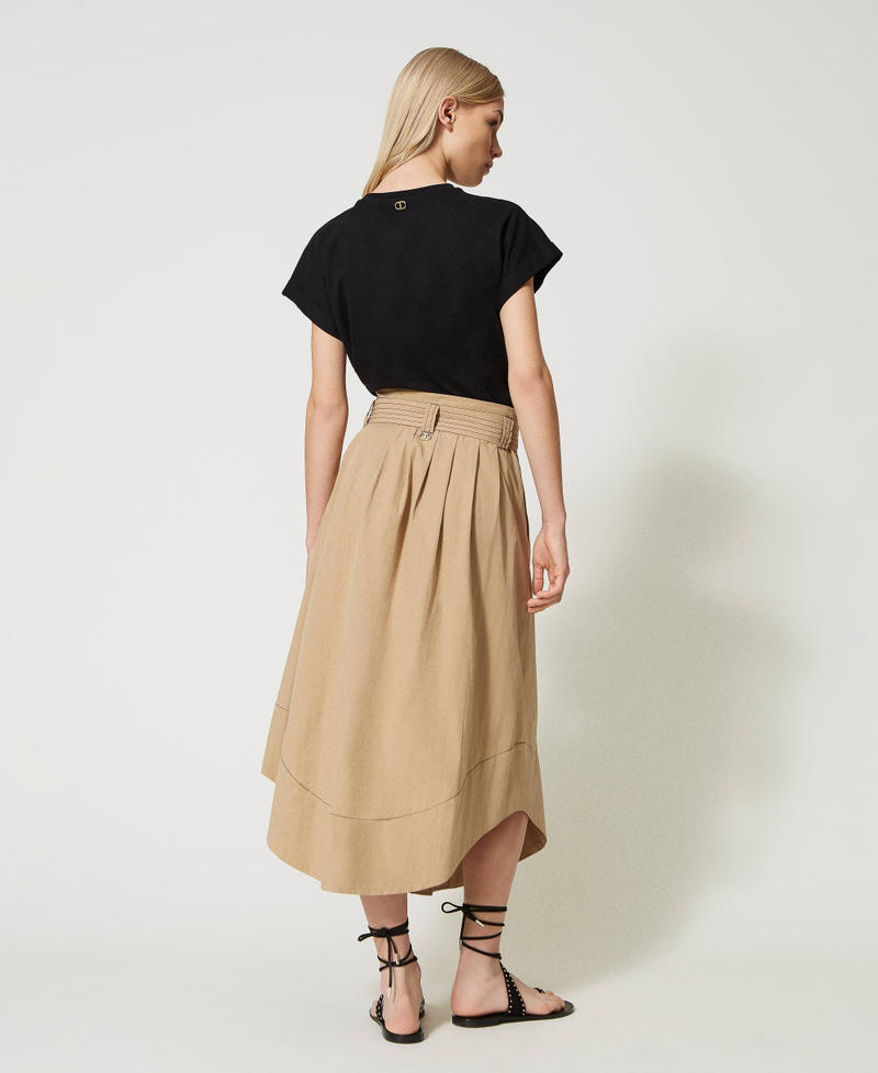 Stitched poplin long skirt Woman, Beige | TWINSET Milano
