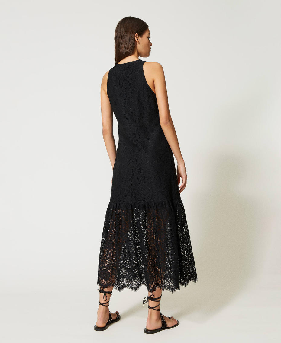 Abito lungo in pizzo macramè Donna, Nero | TWINSET Milano