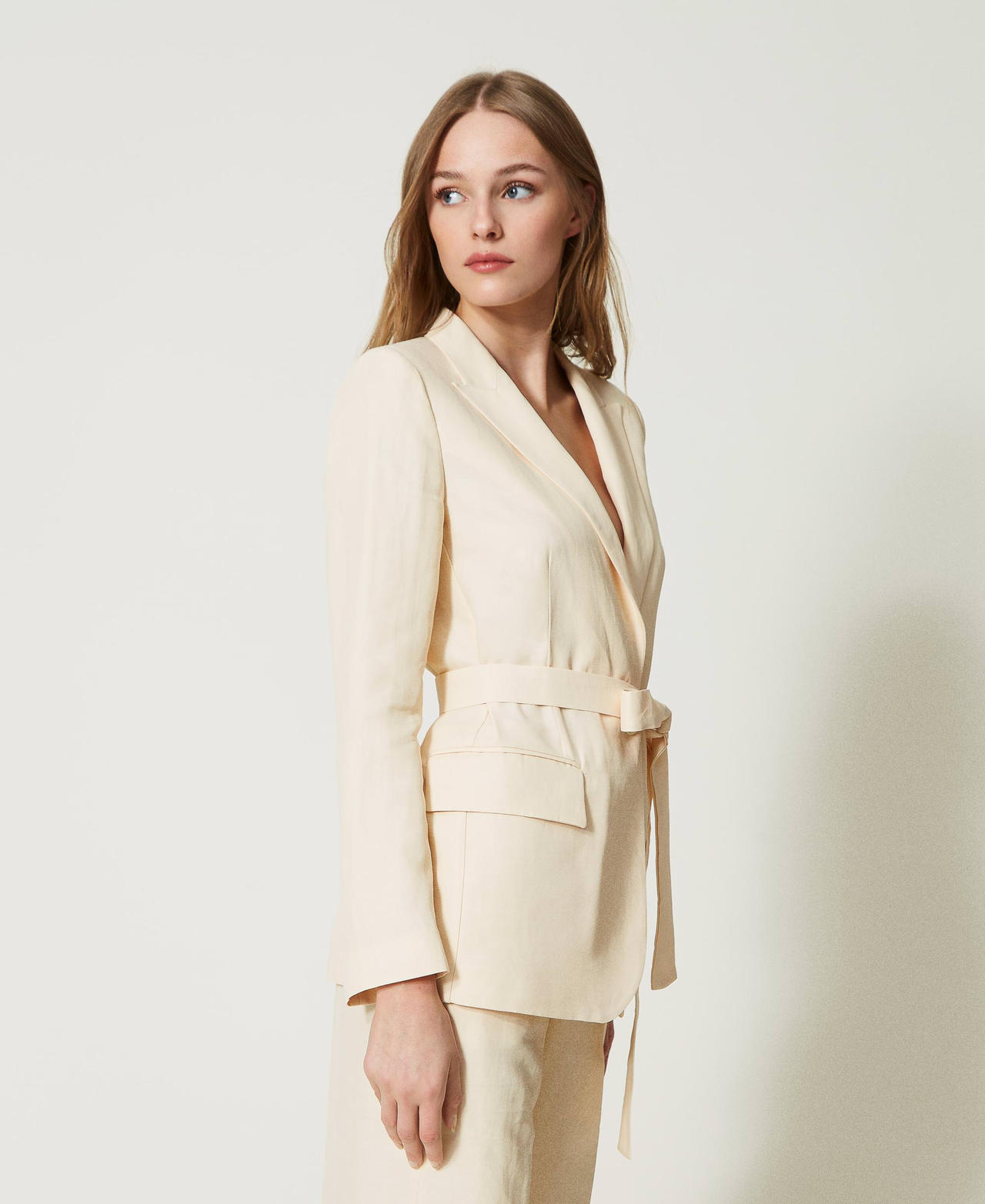 Chaqueta Blazer De Lino Mixto Mujer Blanco Twinset Milano