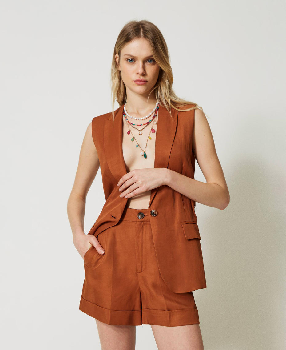 Short en lin mélangé Femme, Marron | TWINSET Milano