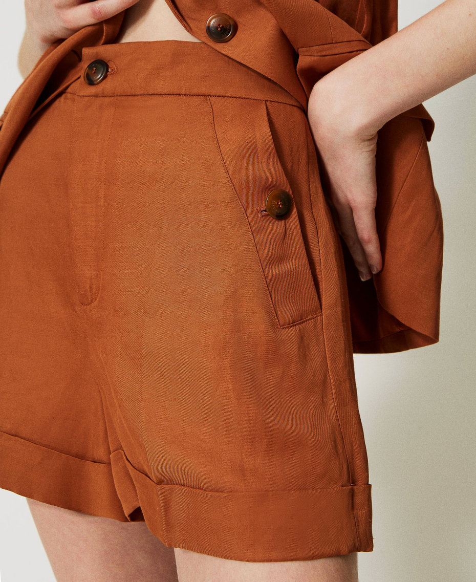Short en lin mélangé Femme, Marron | TWINSET Milano