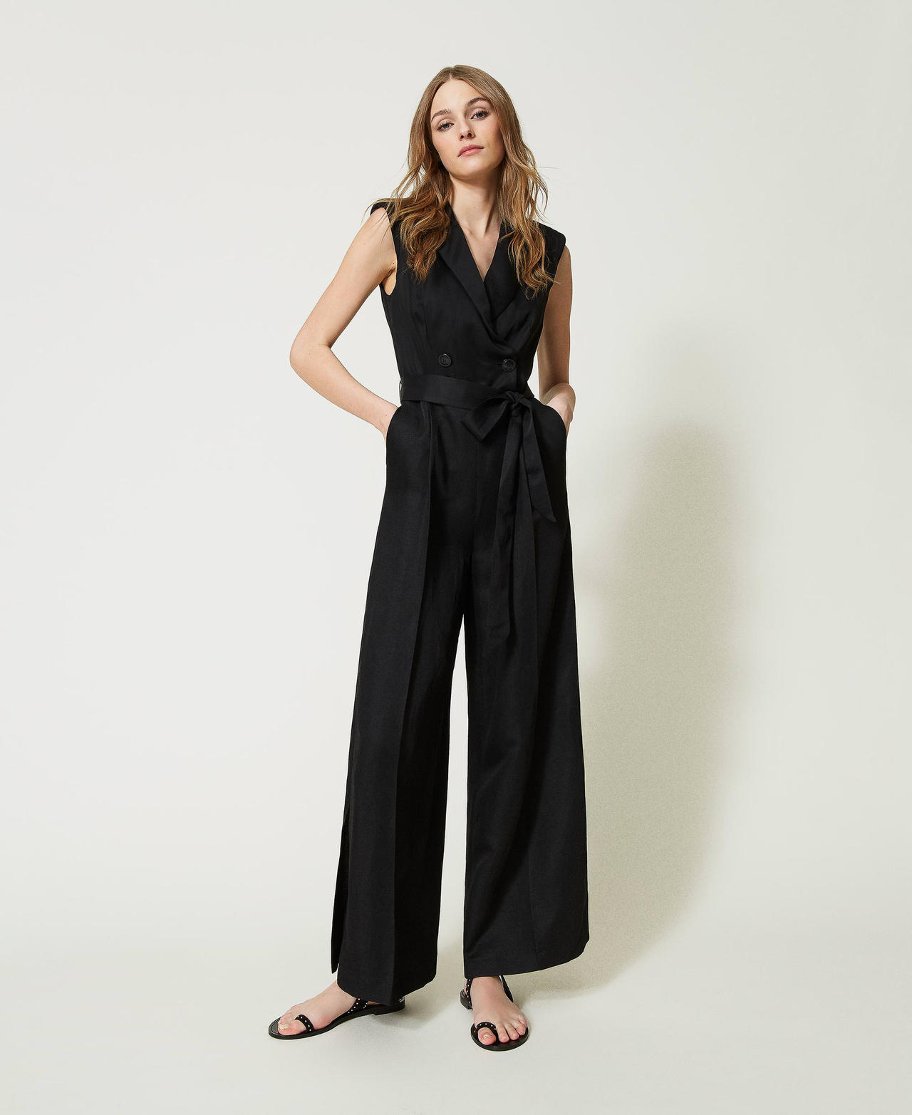 Combinaison en lin mélangé Femme, Noir | TWINSET Milano