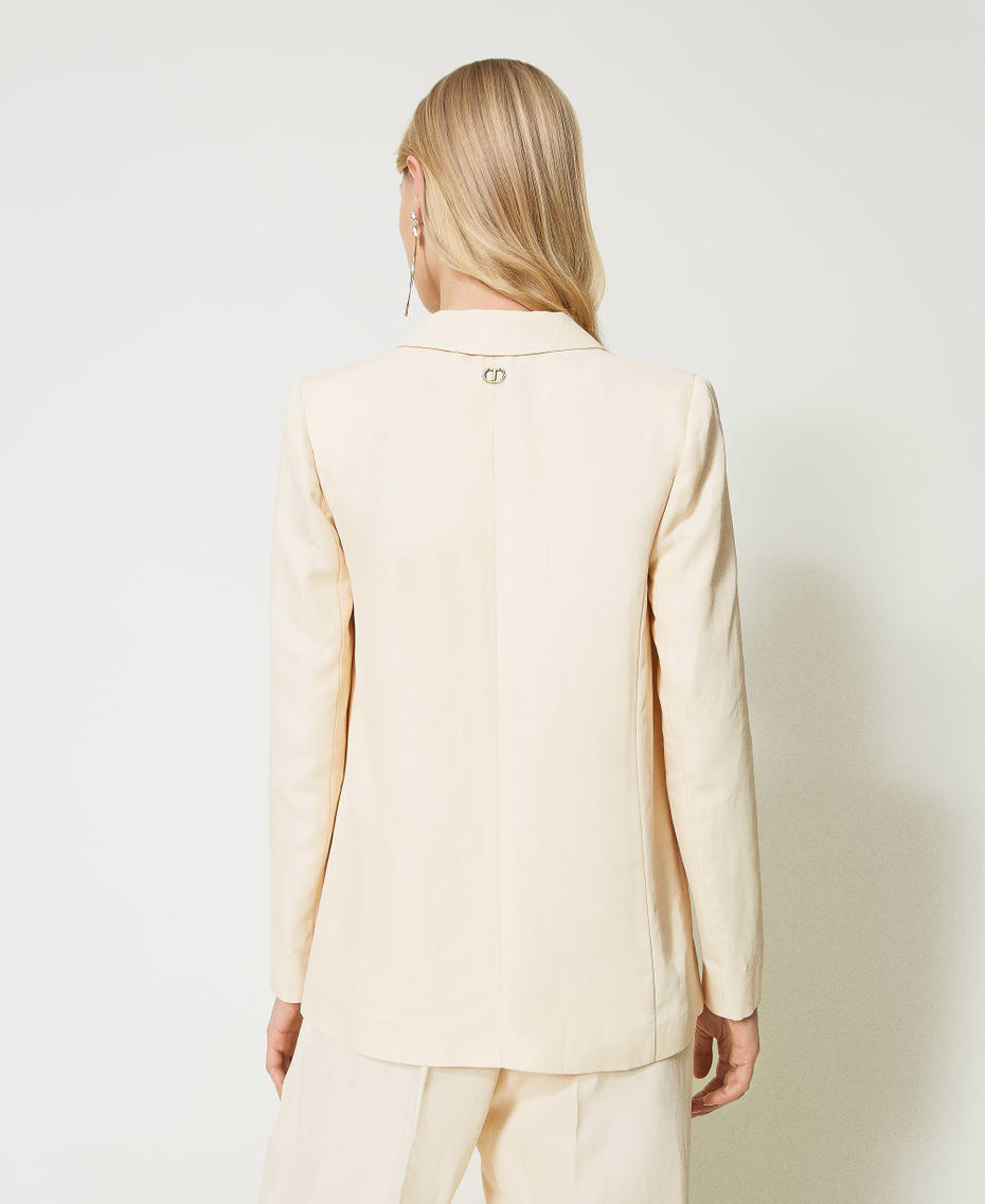 Linen blend open blazer Woman, White | TWINSET Milano