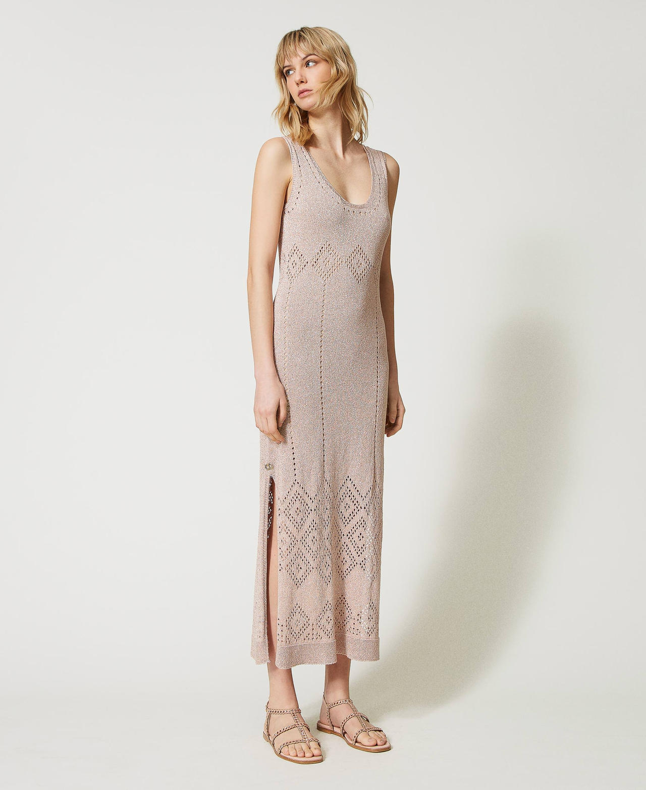 Vestido largo de doble uso de tejido de lúrex Mujer, Rosa | TWINSET Milano