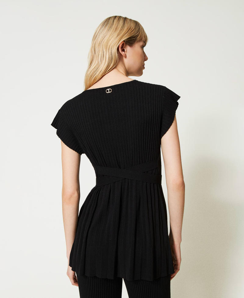 Jumper with pleats and belt Woman, Black | TWINSET Milano