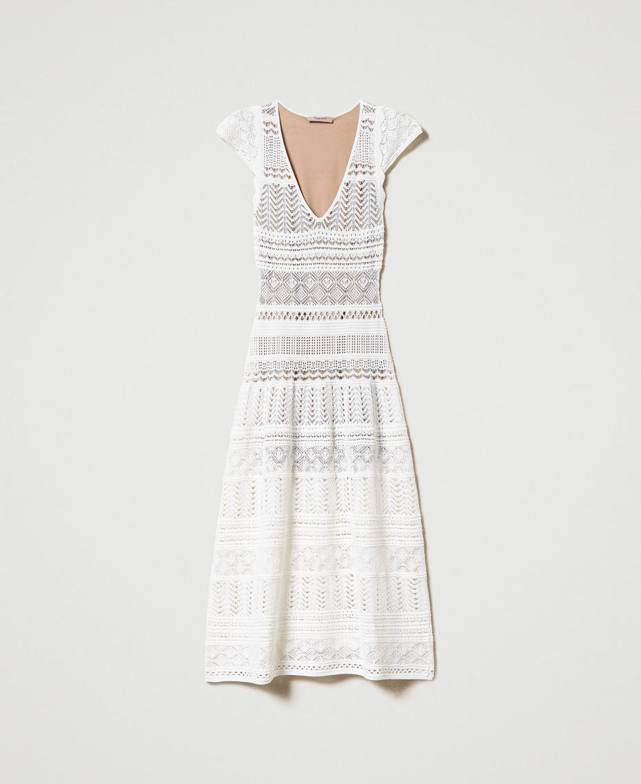 Abito lungo in maglia a punto pizzo Donna, Bianco | TWINSET Milano