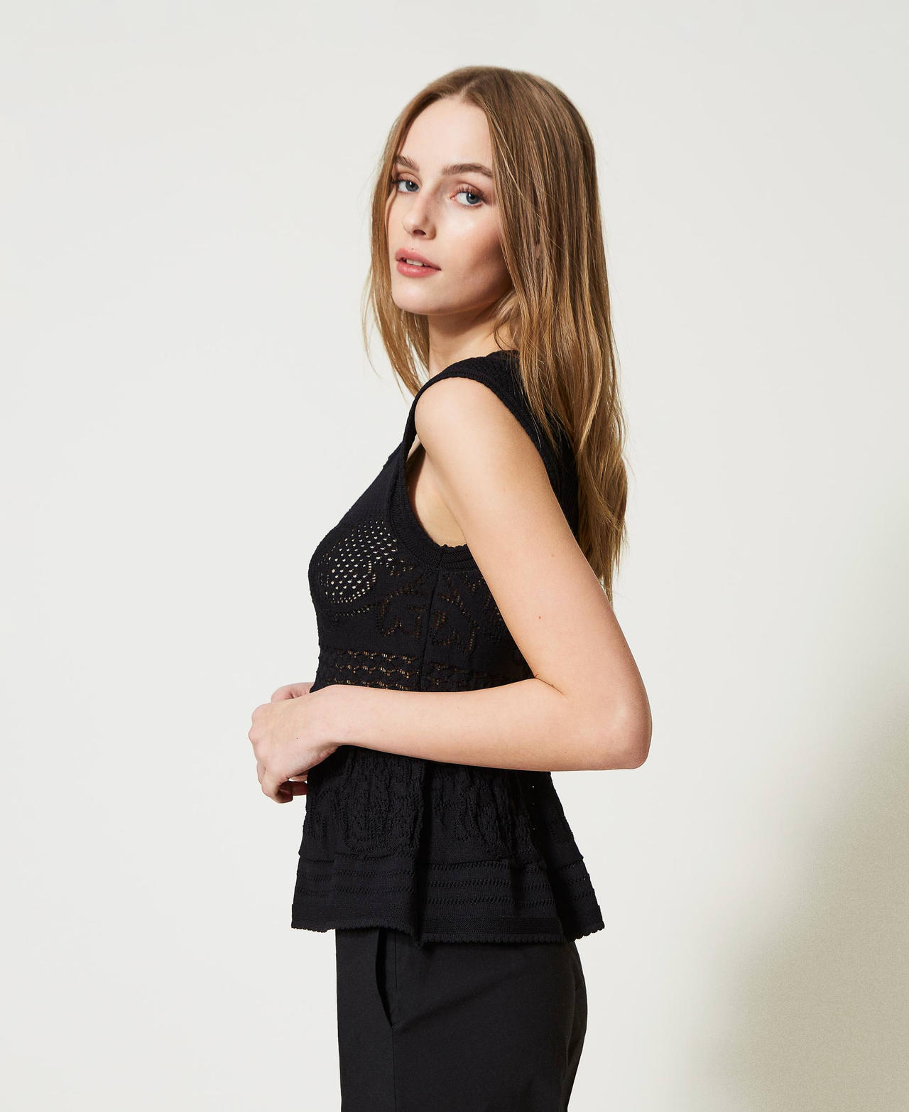 Knit godet top Woman, Black | TWINSET Milano