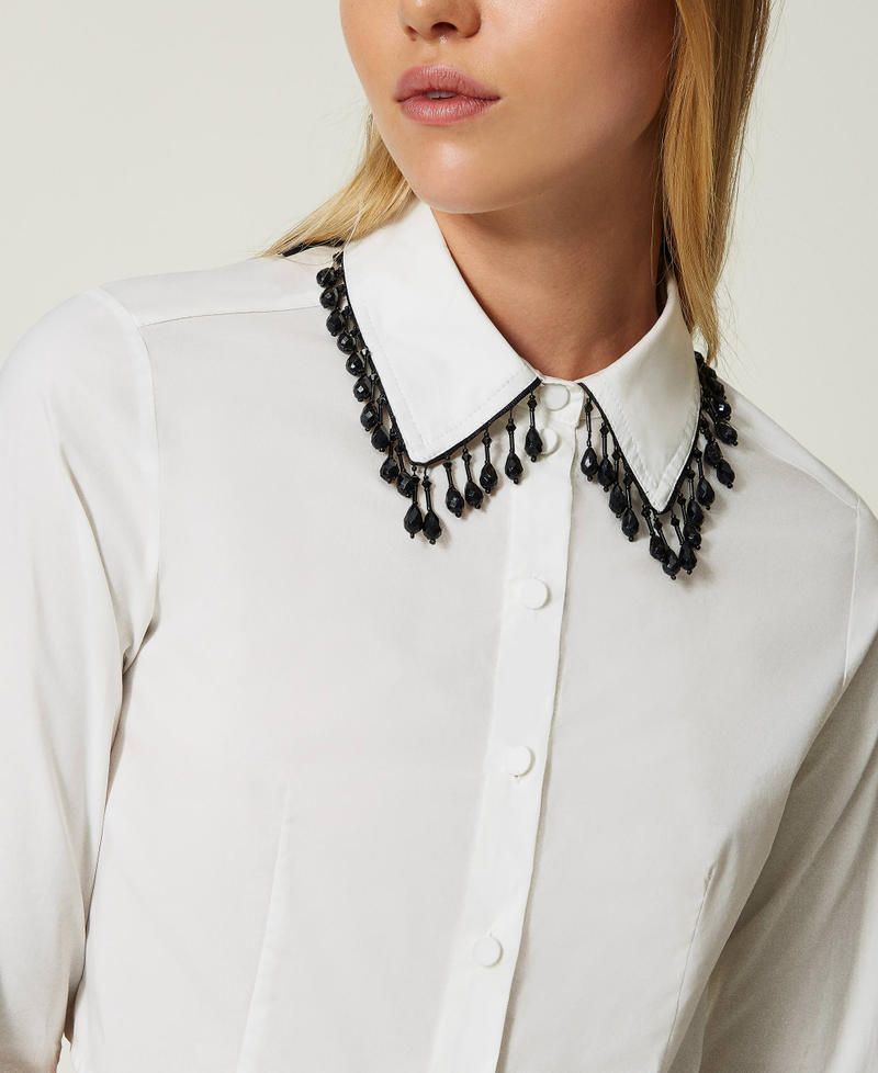 Camicia cropped con colletto ricamato Donna, Beige | TWINSET Milano