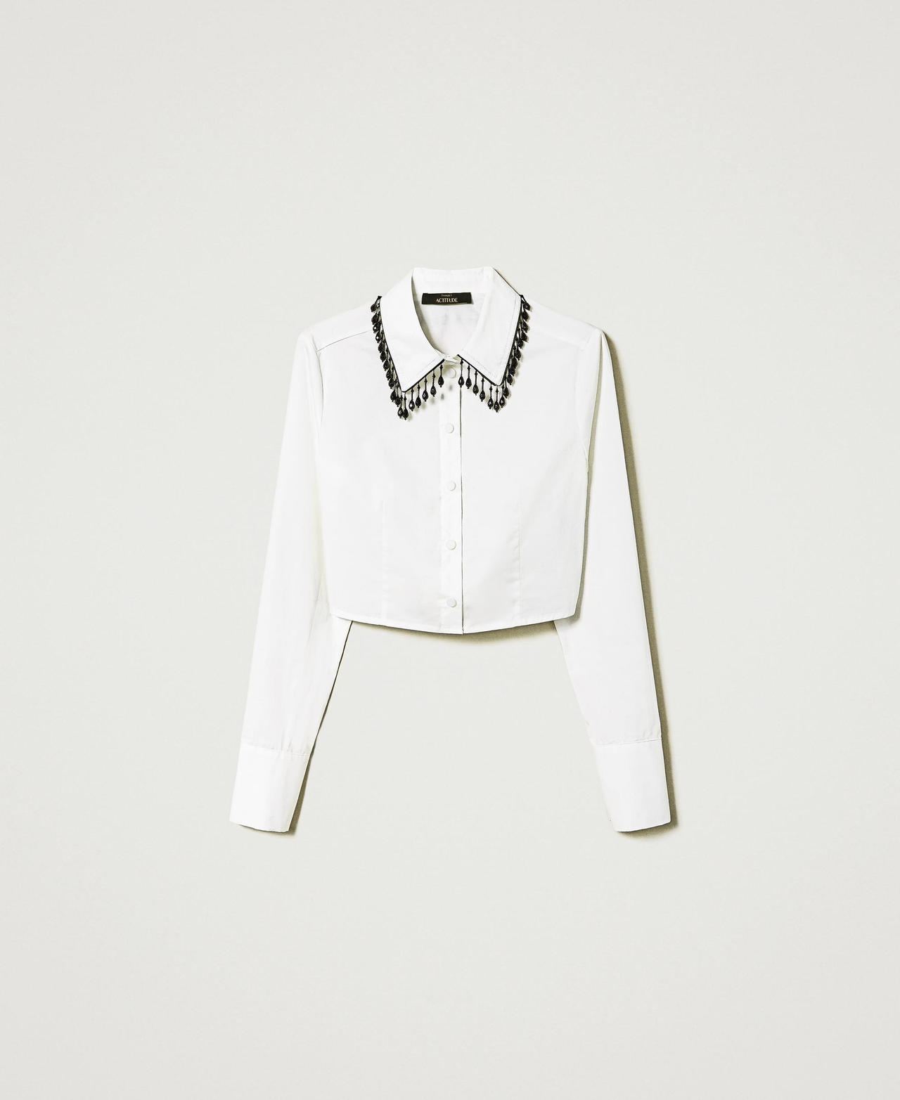 Camicia cropped con colletto ricamato Donna, Beige | TWINSET Milano